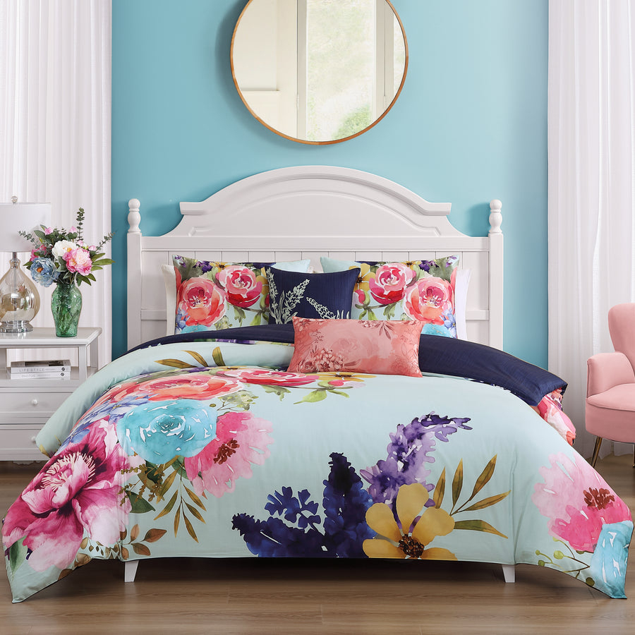 Floral Damask Periwinkle 4 Piece Comforter Set – Latest Bedding