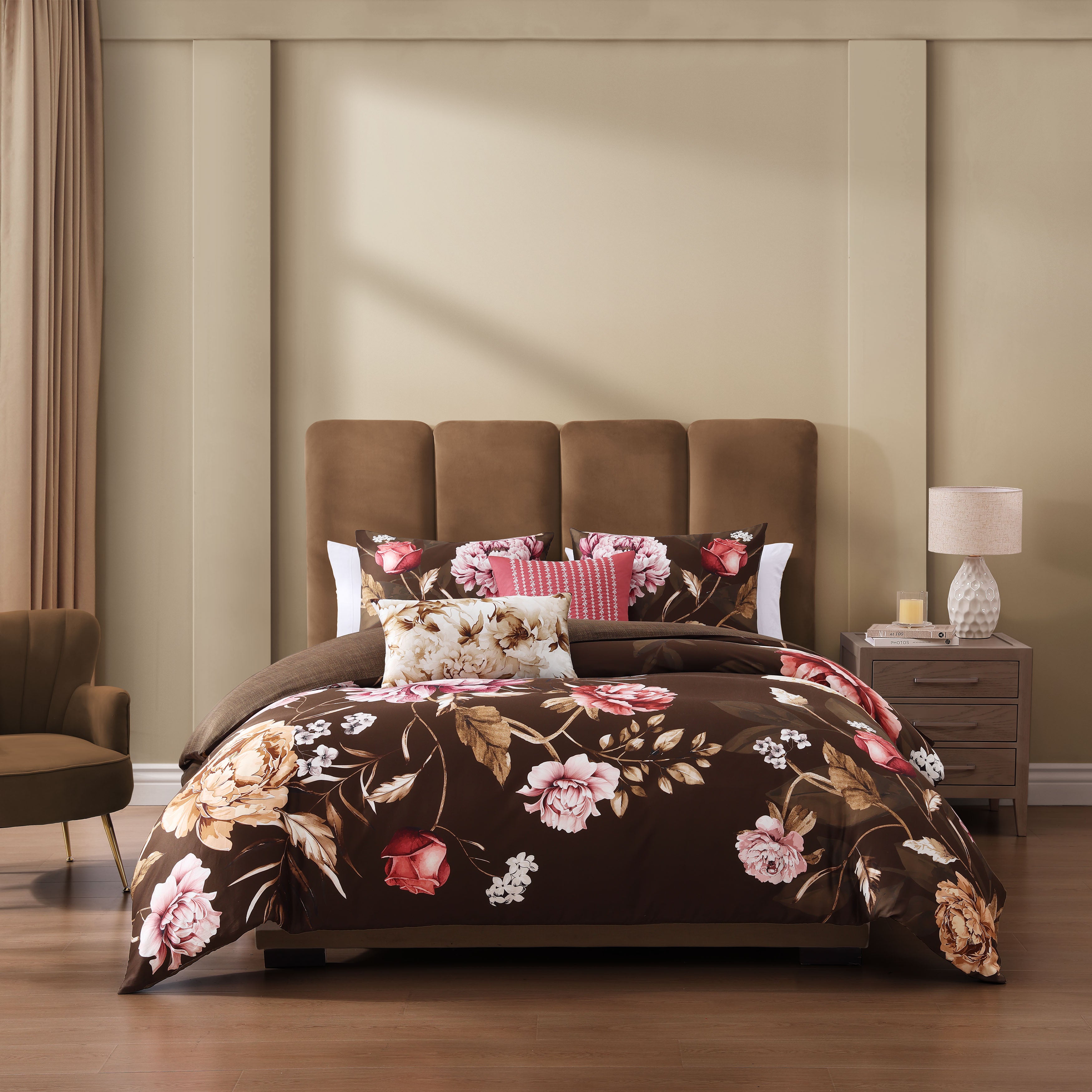 Bebejan Floral Garden on Mocha 5 Piece Reversible Comforter Set ...