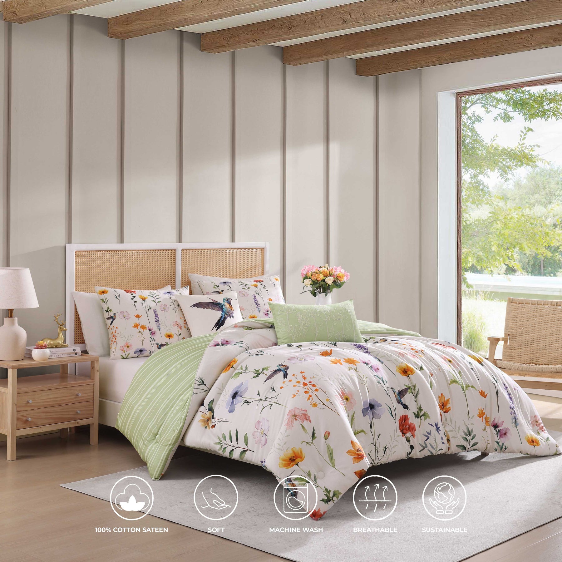 Bebejan Fresh Cut Flowers 5 Piece Reversible Comforter Set – Latest Bedding