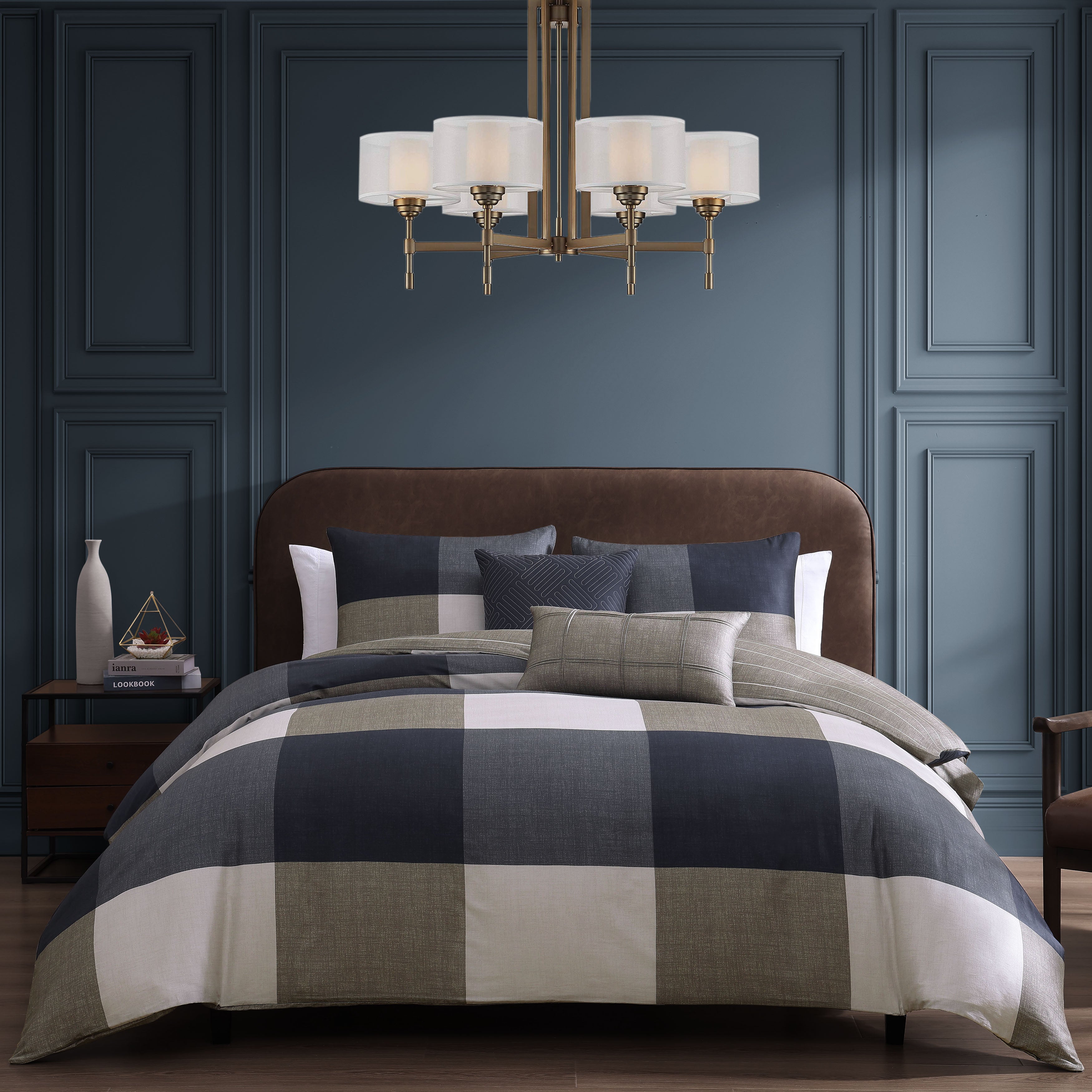 Bebejan Checkered Navy Tan 5 Piece Reversible Comforter Set – Latest ...