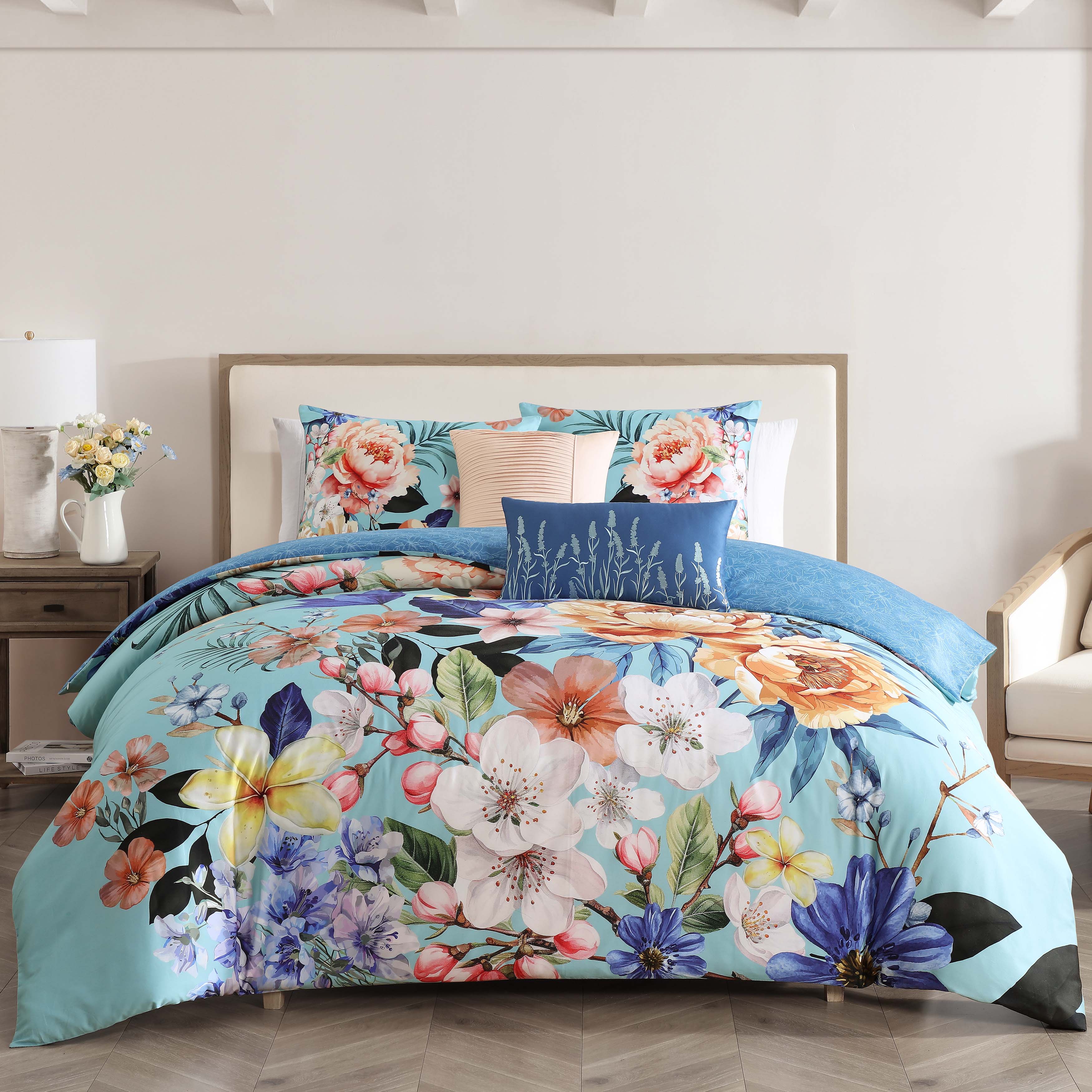 Bebejan Turquoise Reverie 5 Piece Reversible Comforter Set – Latest Bedding