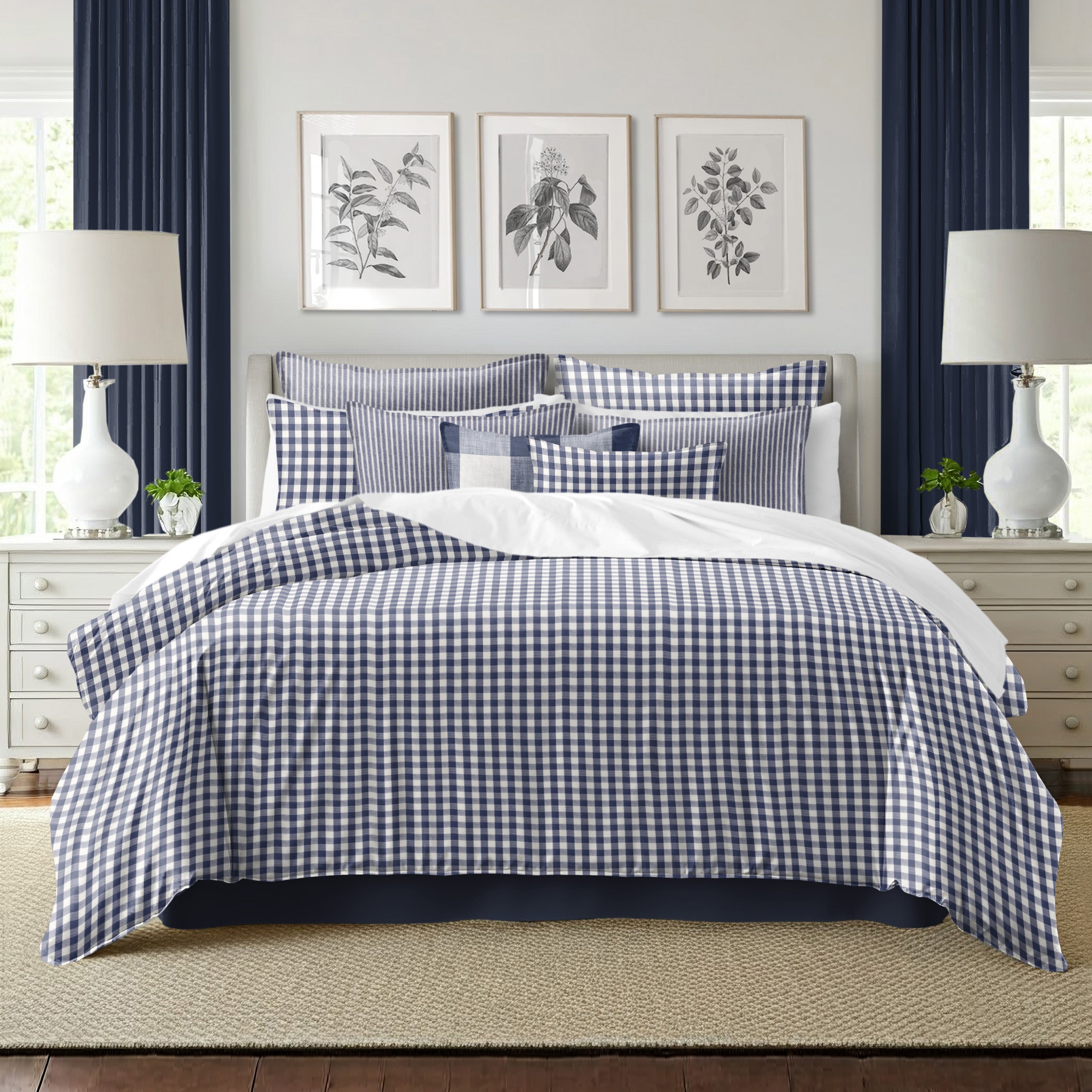 Walker Check Reverse to Stripe Indigo/Ivory 8 Piece Comforter Set ...