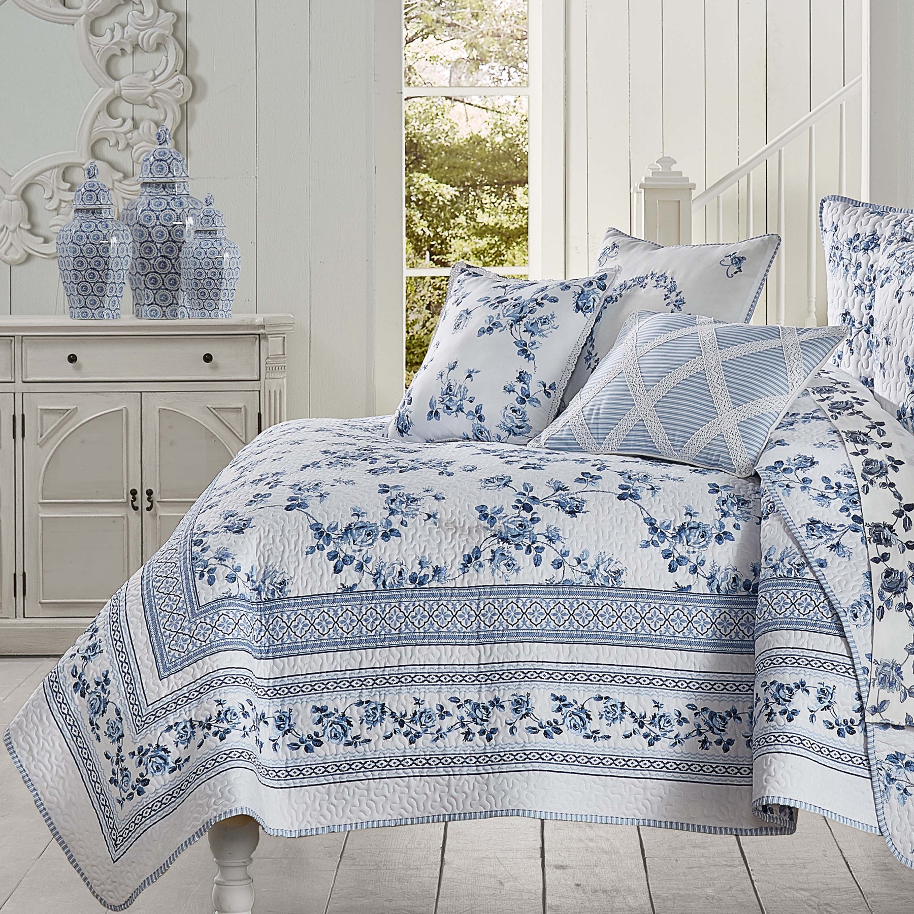 Rialto French Blue 3-Piece Quilt Set By J Queen – Latest Bedding